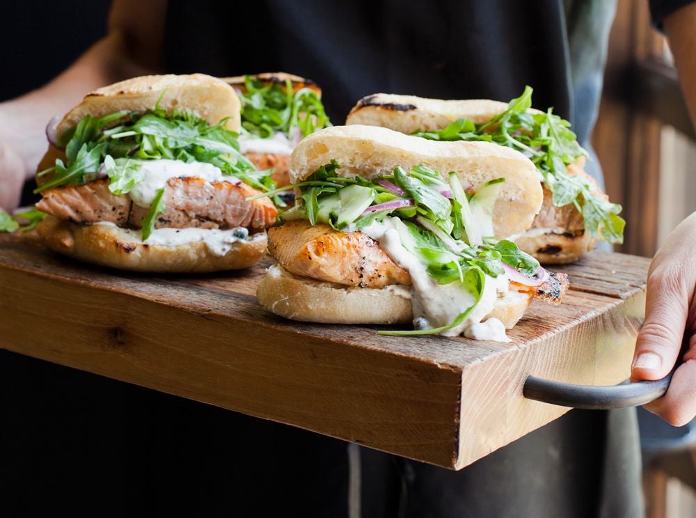 Feed Zone Table Recipe: Salmon Steak Sandwiches With Mustard Dressing